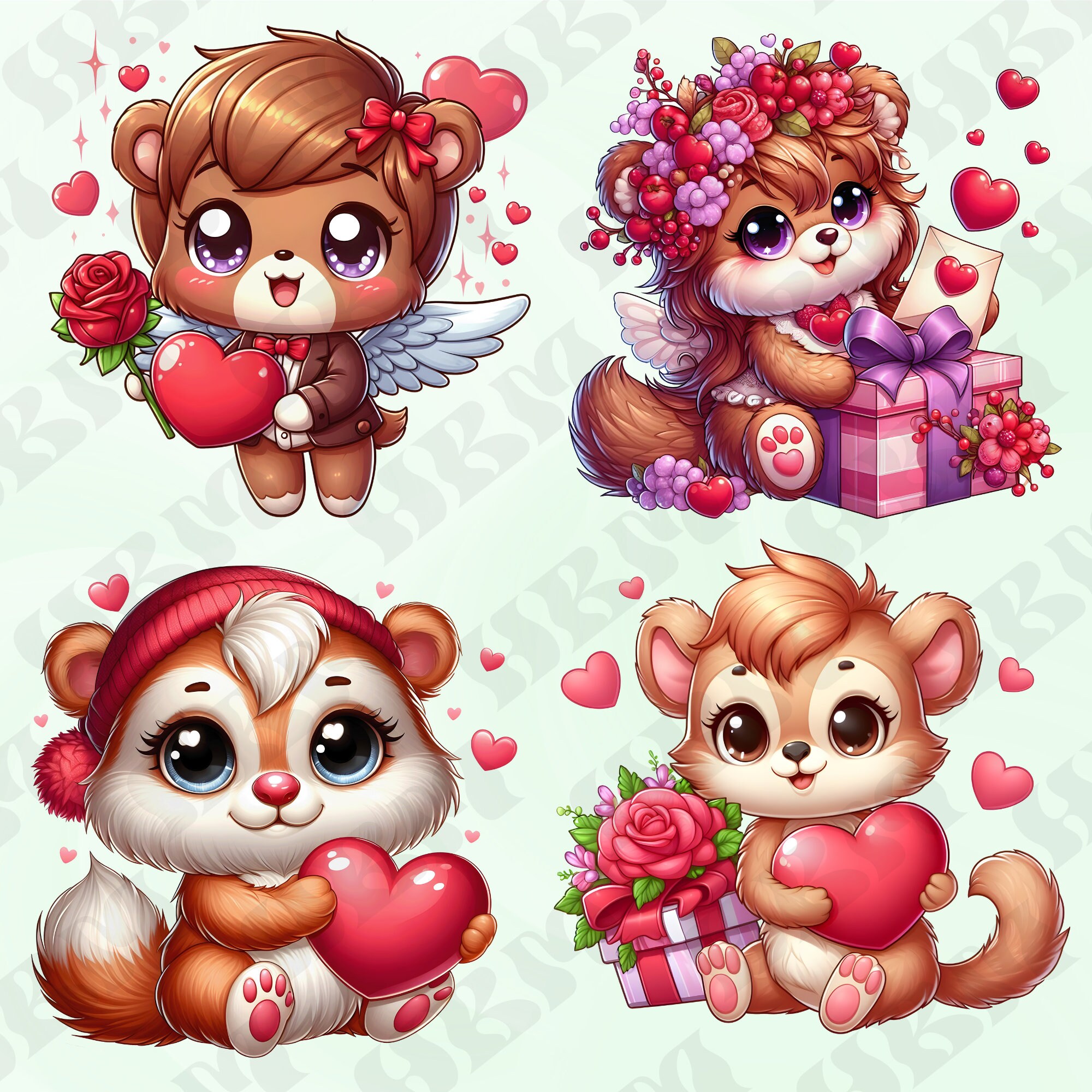 25 Cute Valentine Animals Clipart Bundle, Cow Card Making, Frog ...