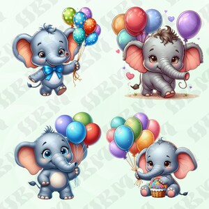 24 Cute Party Elephant Clipart Bundle, Cartoon Balloon Stickers ...