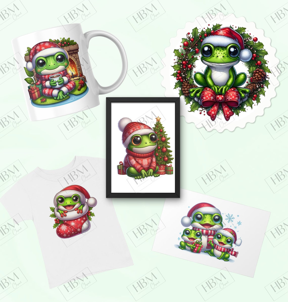 Cute Cartoon Christmas Frogs Clipart Bundle, Festive Baby Animal ...