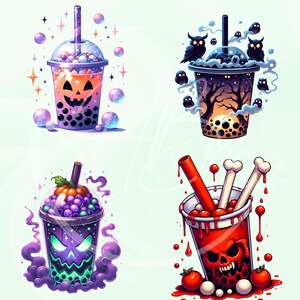 Spooky Halloween Boba Tea Clipart Bundle, Cute Creepy Drinks, Witchy ...