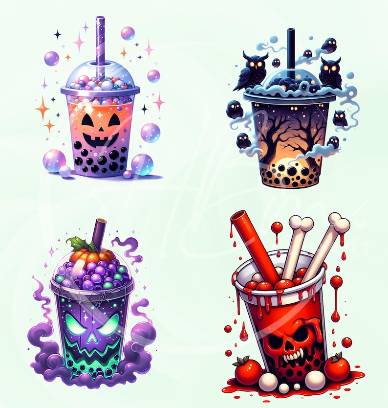 Spooky Halloween Boba Tea Clipart Bundle, Cute Creepy Drinks, Witchy ...