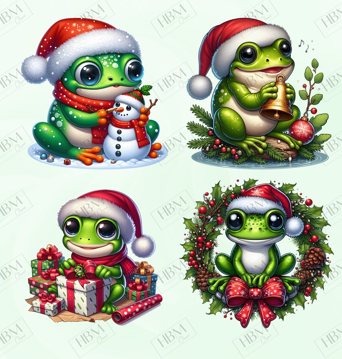 Cute Cartoon Christmas Frogs Clipart Bundle, Festive Baby Animal ...