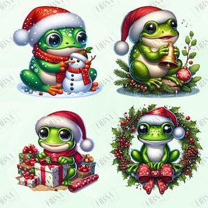 Cute Cartoon Christmas Frogs Clipart Bundle, Festive Baby Animal ...