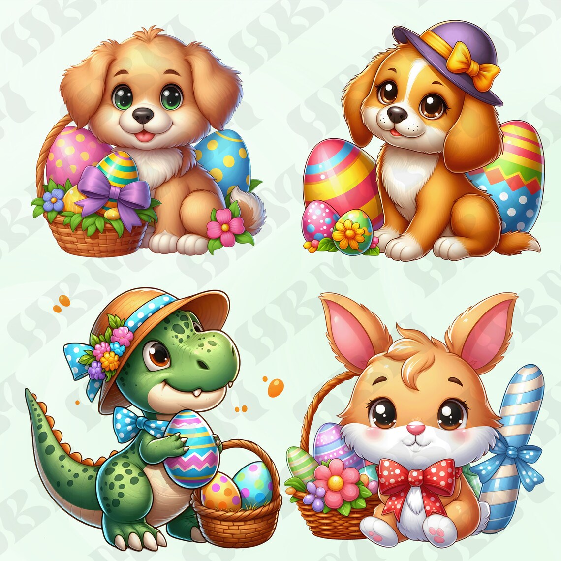 25 Cute Easter Animals Clipart Bundle, Sloth Stickers, Adorable Baby Wall Art, Hippo PNG for ...