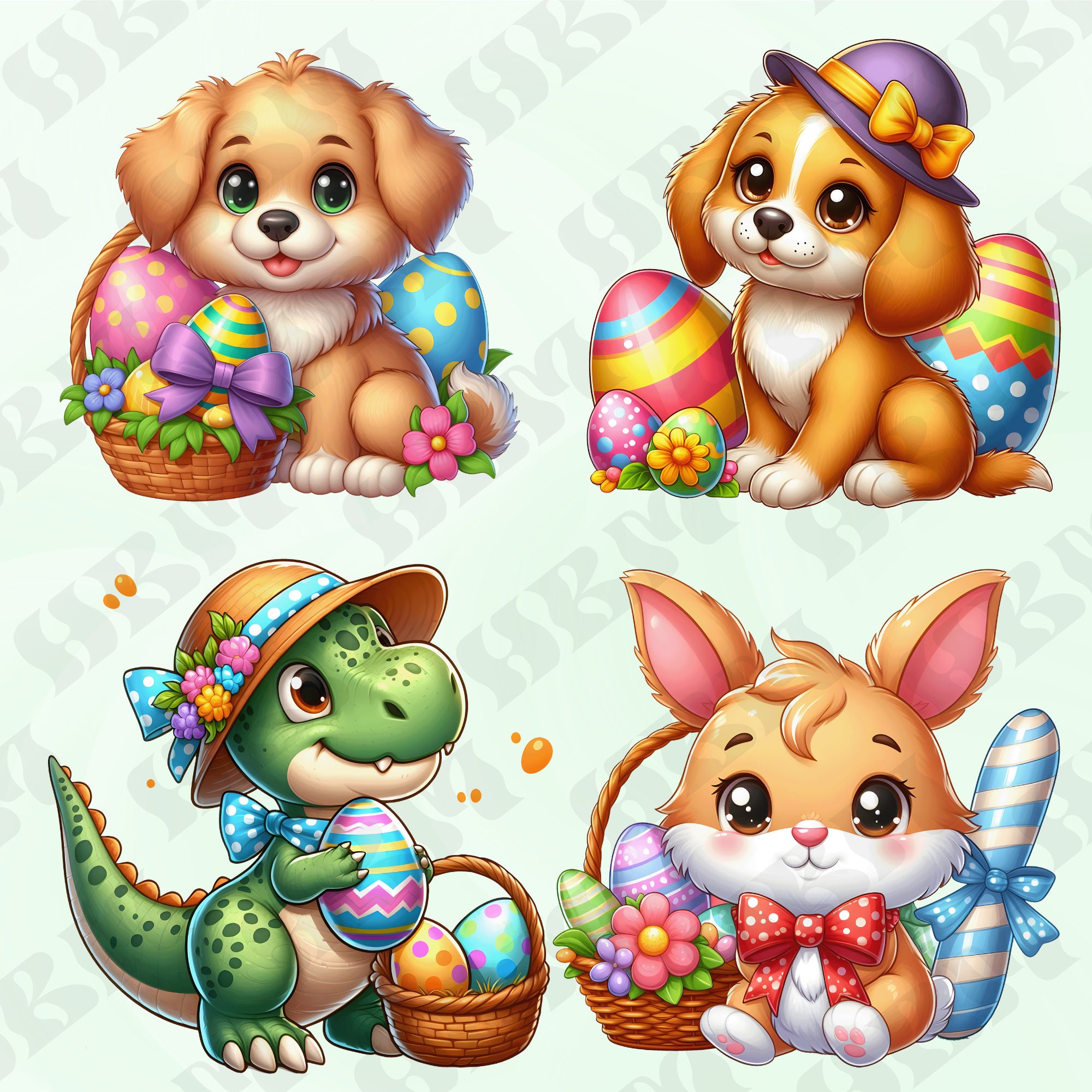 25 Cute Easter Animals Clipart Bundle, Sloth Stickers, Adorable Baby ...
