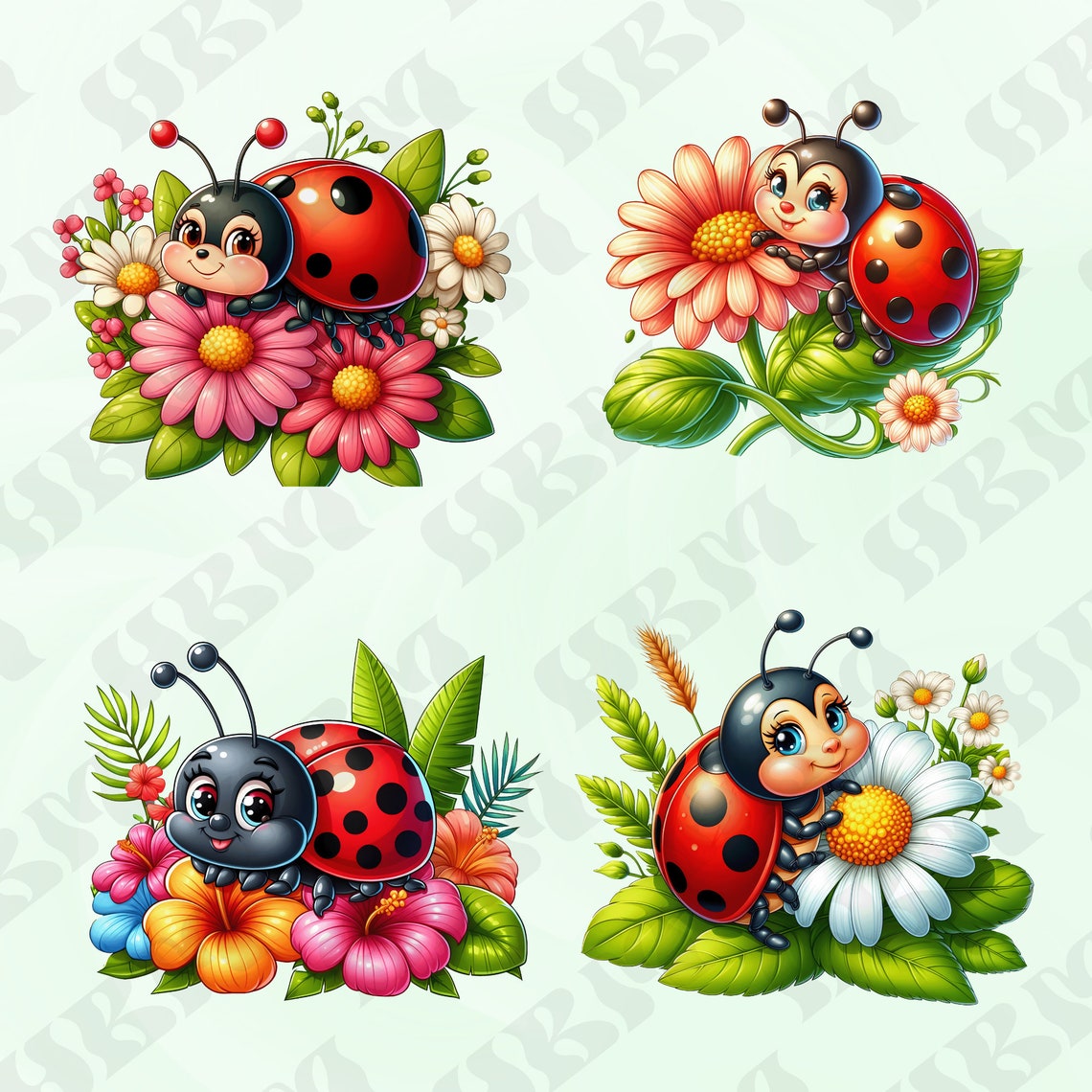 24 Cute Cartoon Spring Lady Bugs Clipart Bundle, Beetle Nursery Decor ...