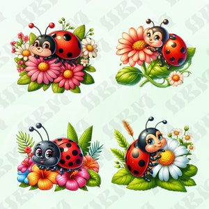 24 Cute Cartoon Spring Lady Bugs Clipart Bundle, Beetle Nursery Decor ...