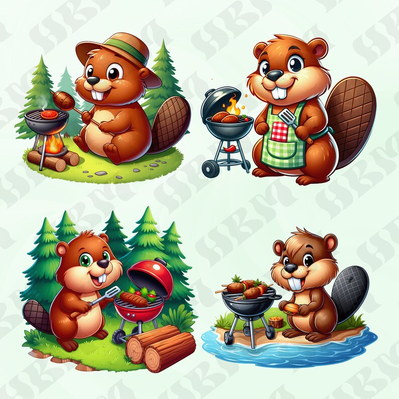 Cute Beaver Grilling Clipart Bundle, Barbecue Nursery Decor, Outdoor ...