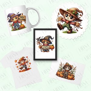 Cute Cartoon Halloween Scarecrows Clipart Bundle, Spooky Festive ...