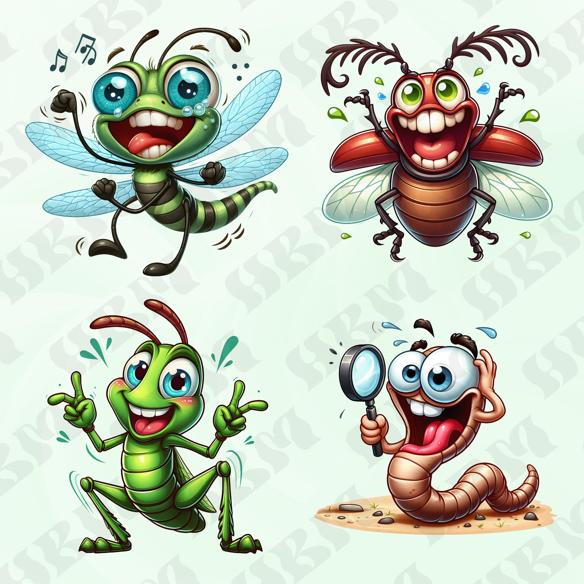 Cute Funny Cartoon Insects Clipart Bundle, Bee Sticker, Adorable ...