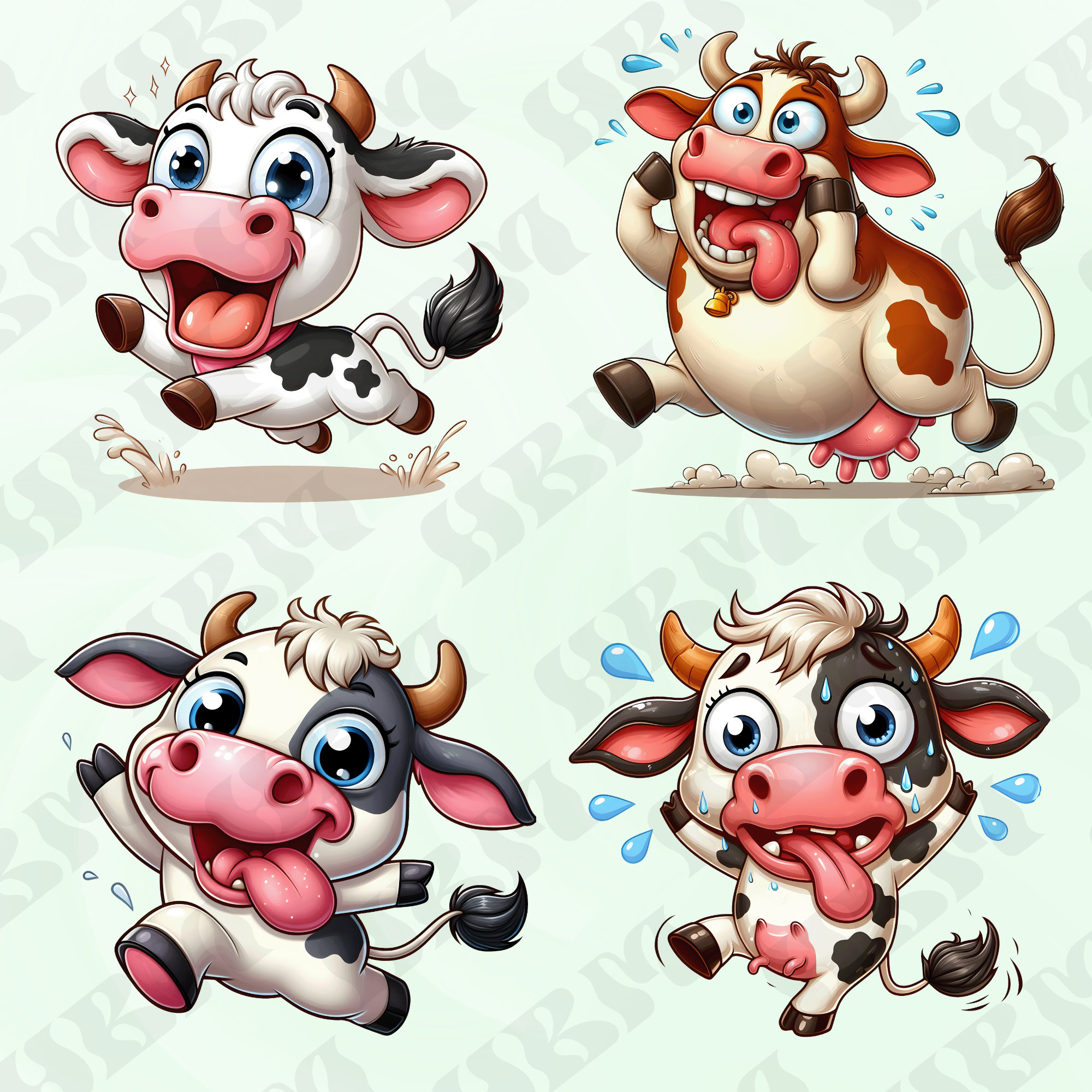 24 Cute Cows Acting Crazy Clipart Bundle, Bull Stickers, Adorable Wall ...