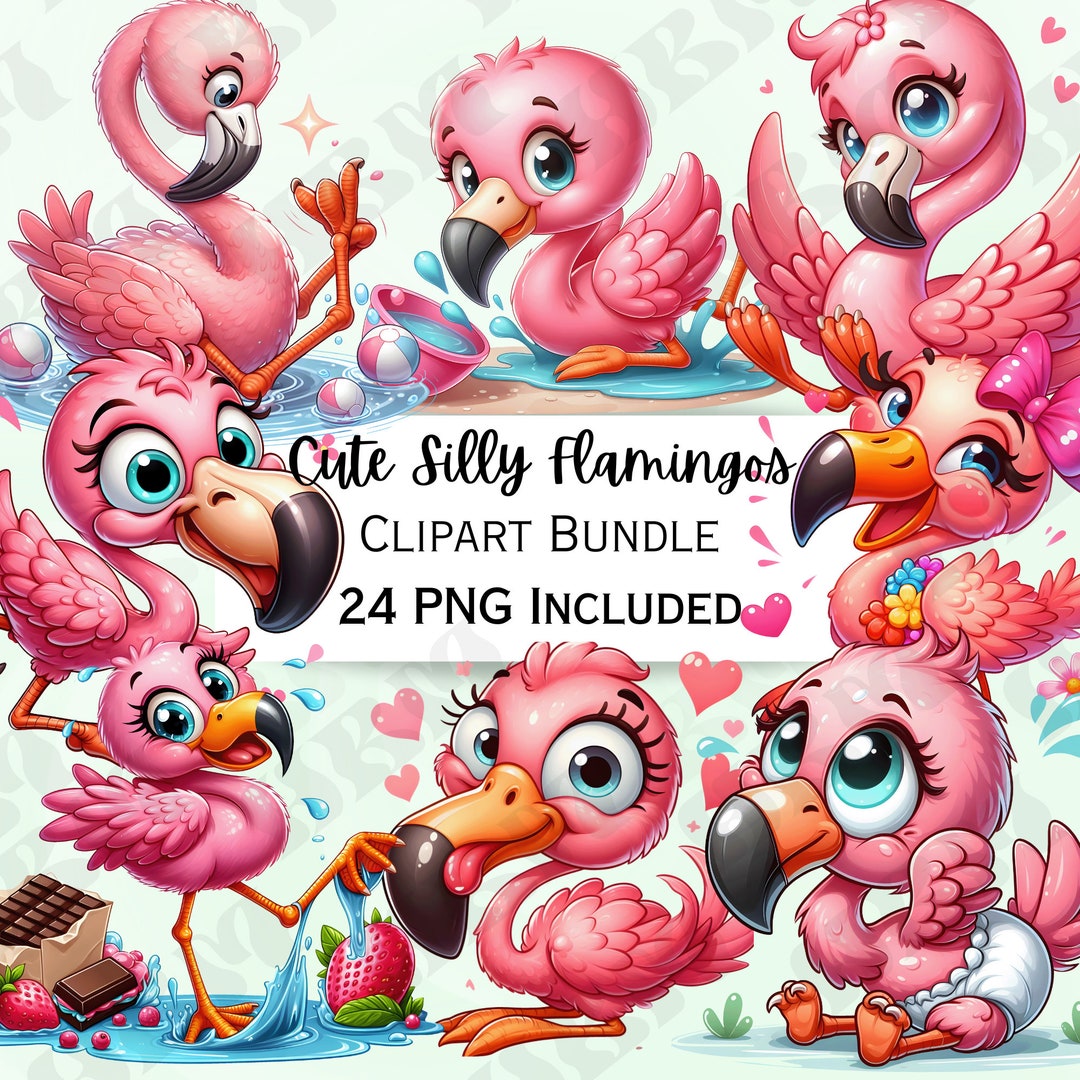 24 Cute Silly Flamingos Clipart Bundle, Bird Nursery Decor, Adorable ...