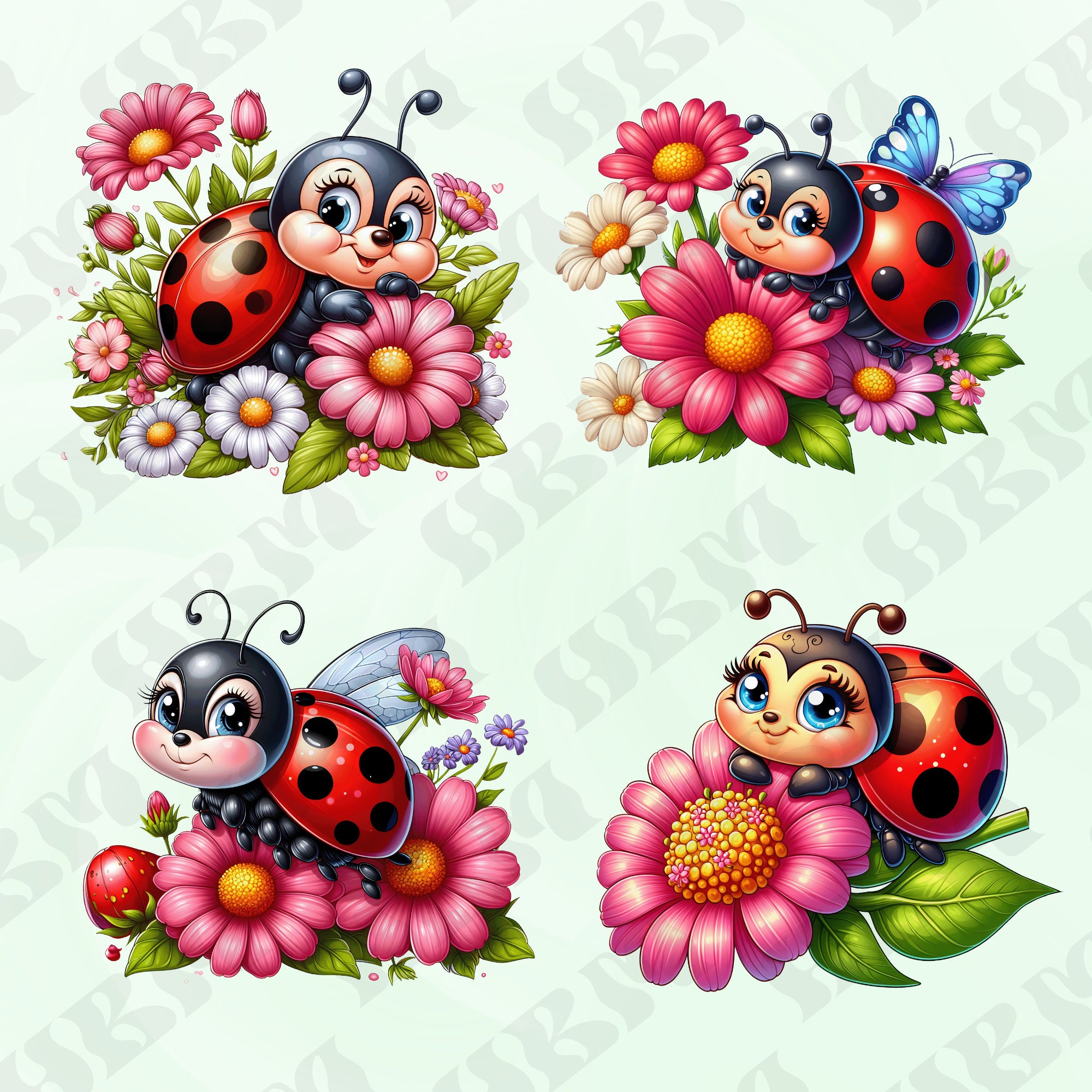 24 Cute Cartoon Spring Lady Bugs Clipart Bundle, Beetle Nursery Decor ...