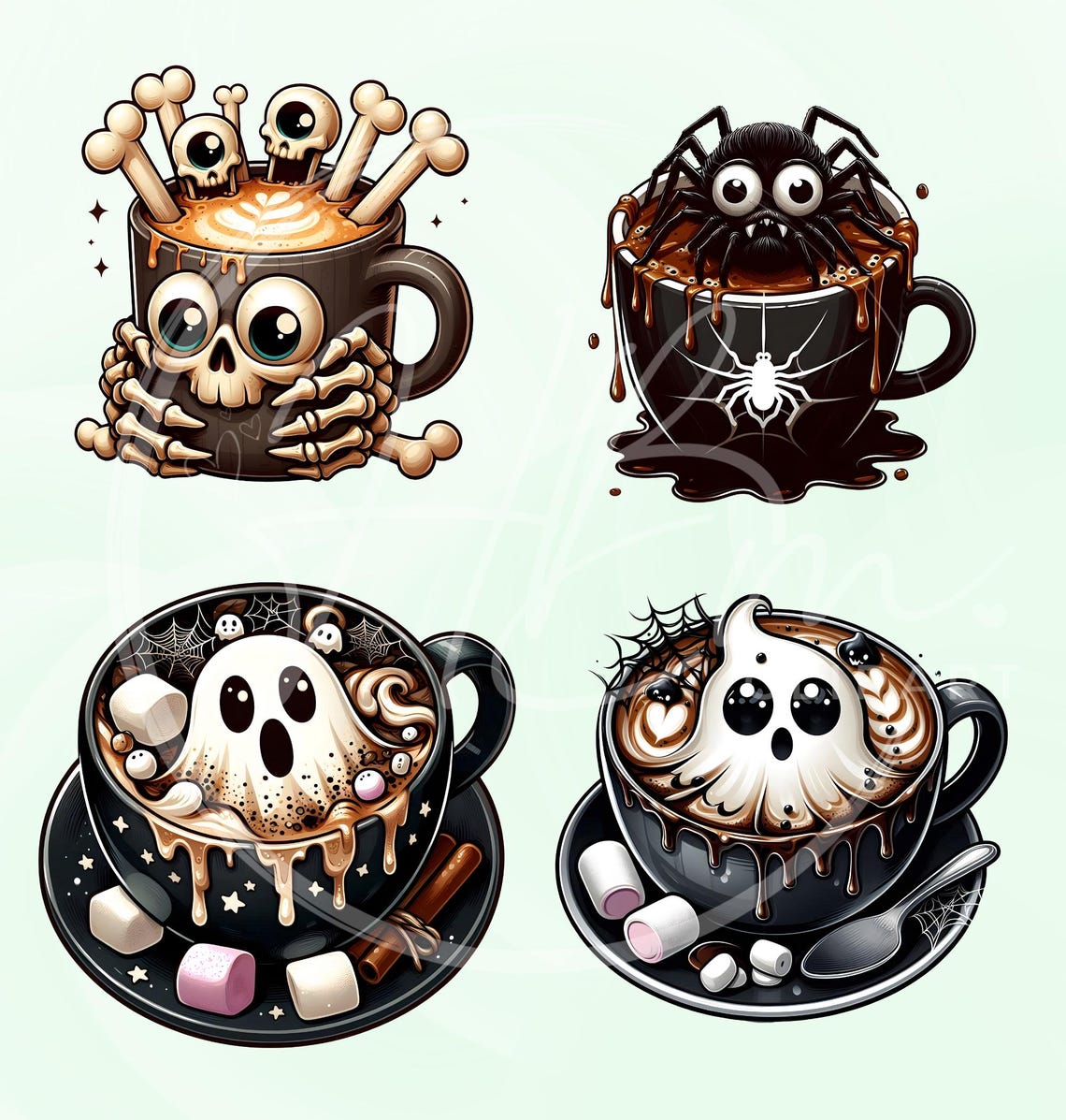 Spooky Halloween Coffee PNG Clipart Bundle, Pumpkin Spice Drinks ...