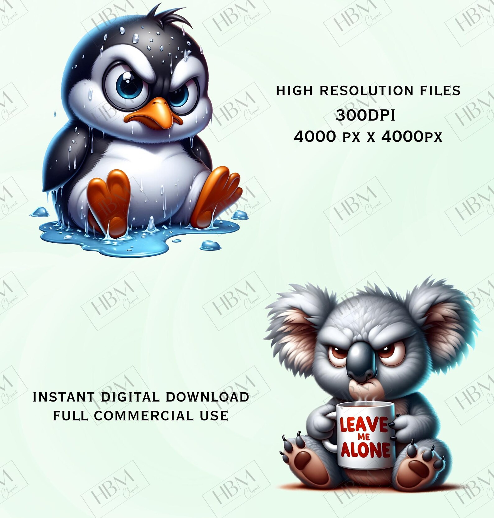 Grumpy Animal Clipart Bundle, Funny Angry Creatures PNG, Moody ...