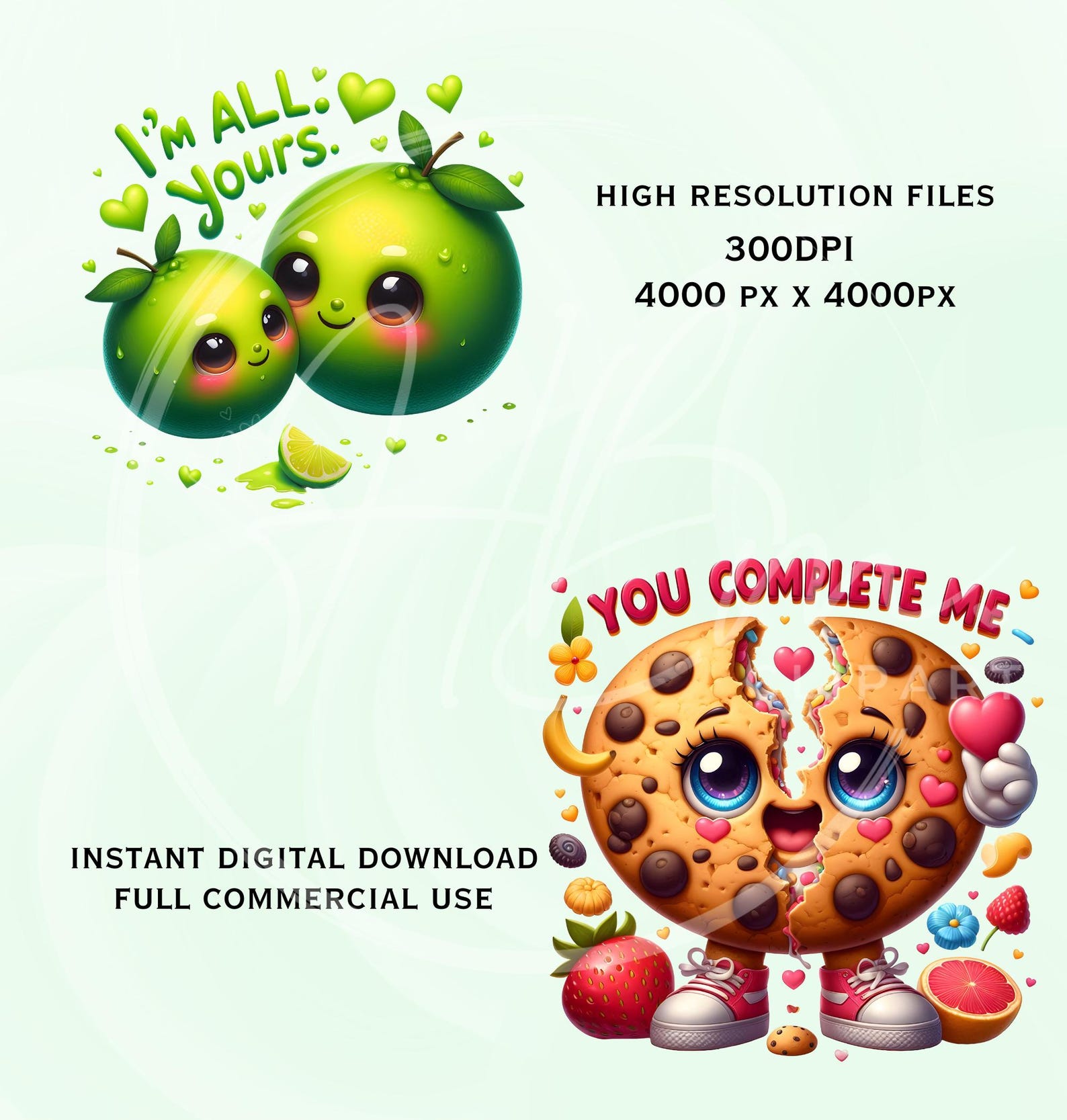 Cute Valentine Food Puns Clipart PNG Bundle, Humorous Food Sticker ...