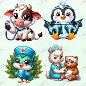 Cute Cartoon Medical Animals Clipart Bundle, Whimsical Pharmacist ...
