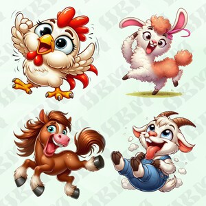 Cute Funny Cartoon Farm Animals Clipart Bundle, Sheep Sticker, Adorable ...