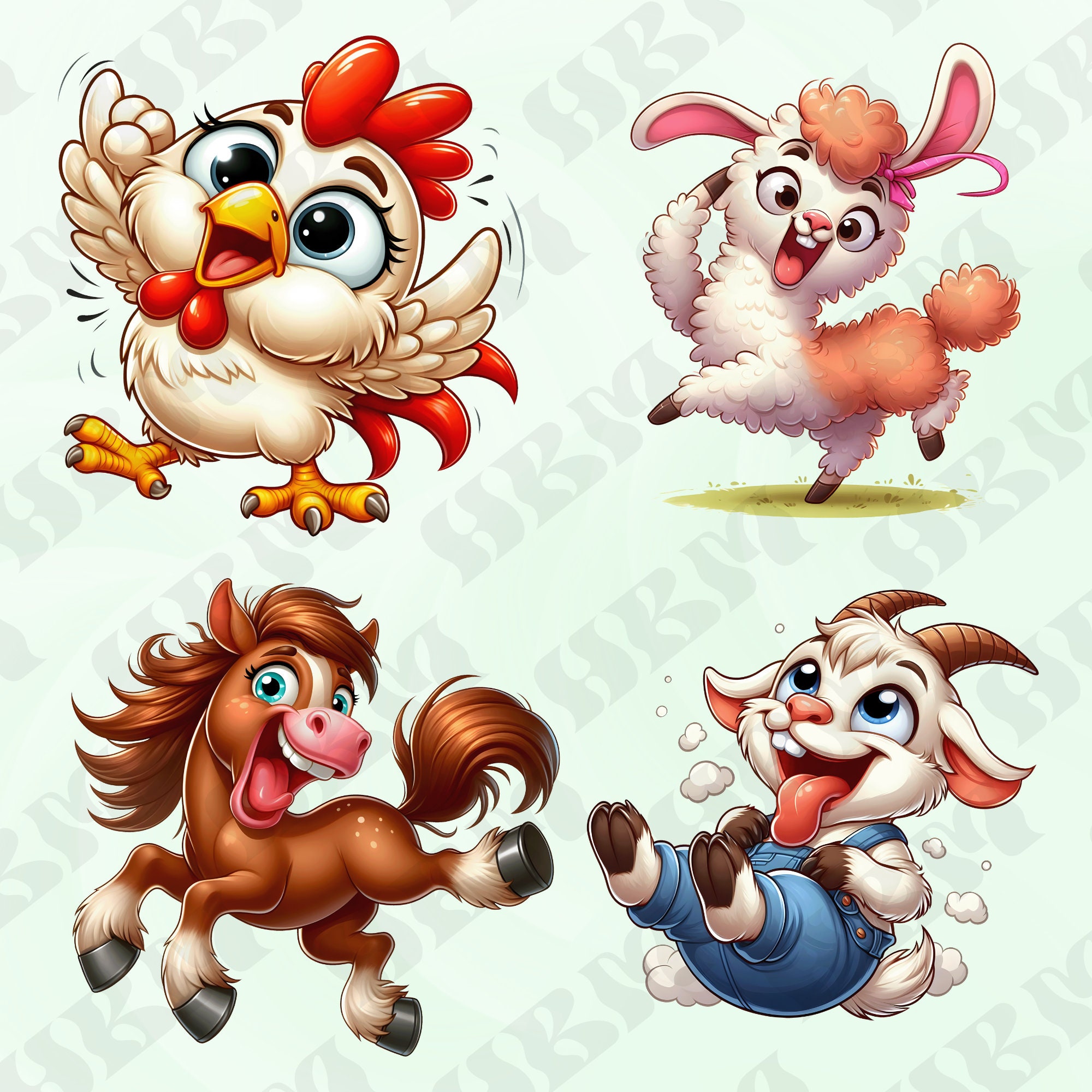 Cute Funny Cartoon Farm Animals Clipart Bundle, Sheep Sticker, Adorable ...