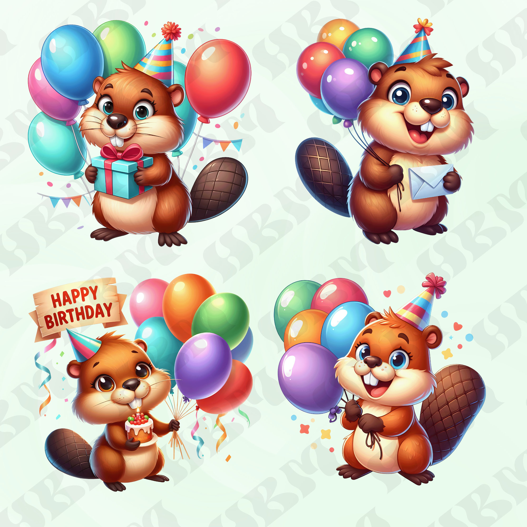 24 Cute Party Beavers Clipart Bundle, Cartoon Balloon Sticker, Adorable ...