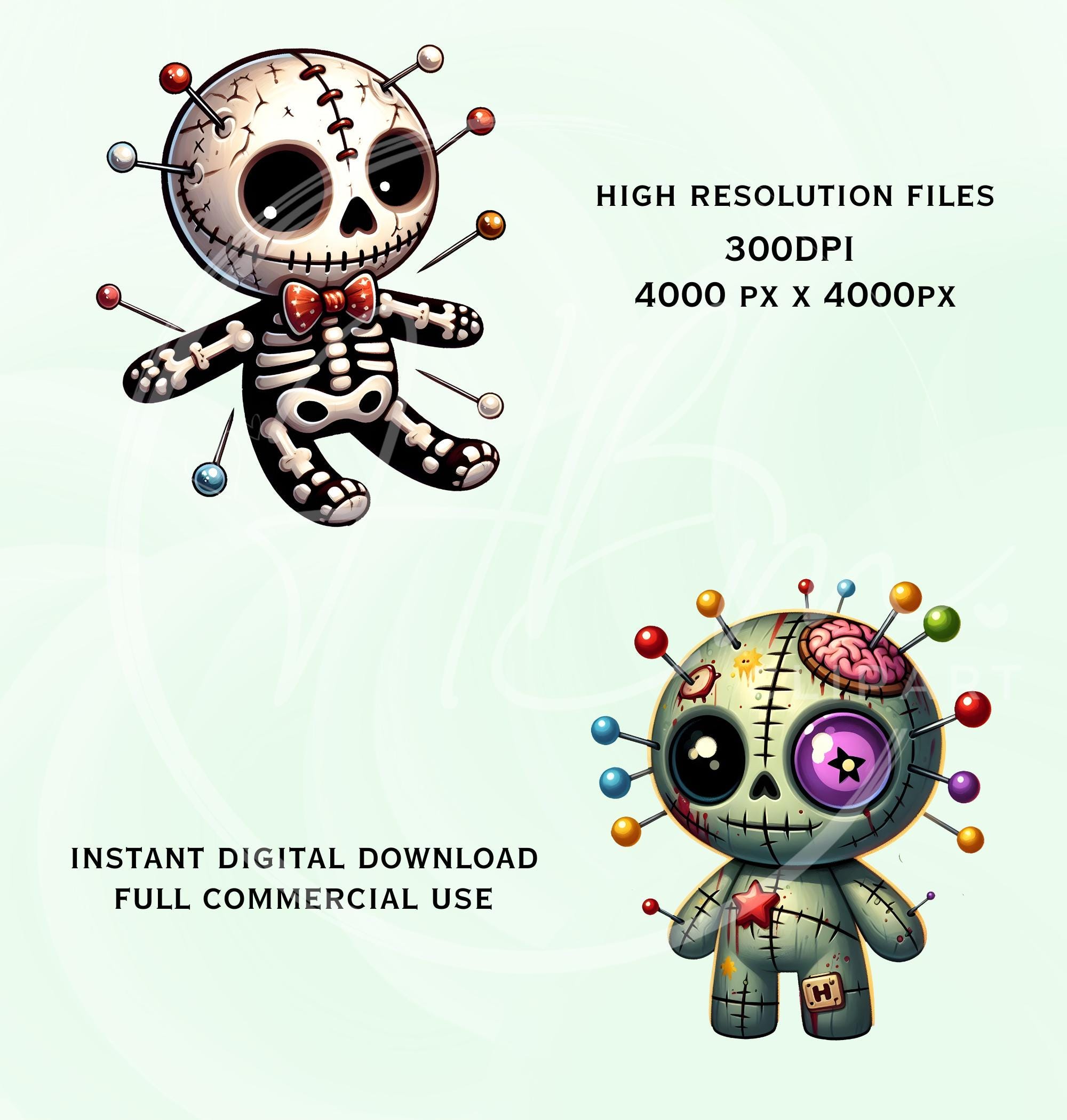Cute Kawaii Voodoo Doll Clipart Bundle, Colorful Halloween PNG ...