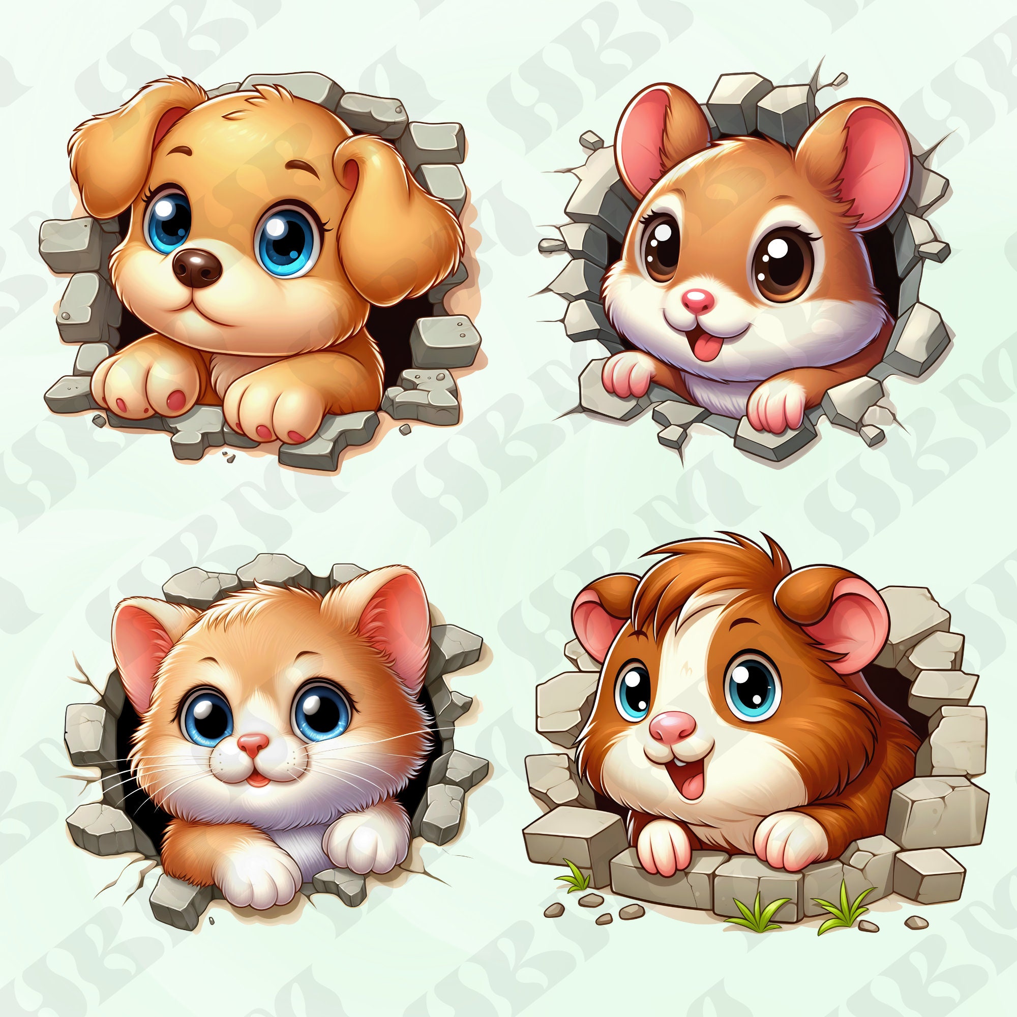 Cute Cartoon Pets Peeking Clipart Bundle, Frogs Stickers, Adorable Wall ...