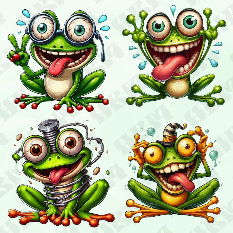24 Cute Frog Acting Crazy Clipart Bundle, Tadpole Stickers, Adorable ...