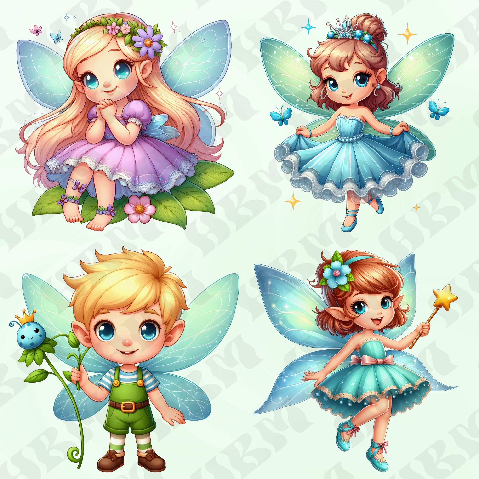 24 Cute Cartoon Fairies Clipart Bundle, Fantasy Nursery Decor, Mythical ...