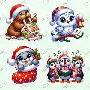 Cute Christmas Arctic Animals Clipart Bundle, Festive Cartoon Baby Snow ...