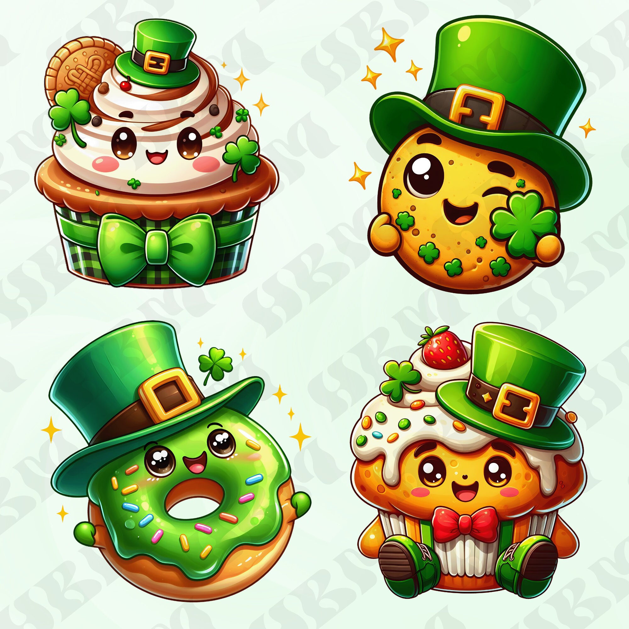 24 Cute St Patrick's Day Cartoon Sweets Clipart Bundle, Adorable Four ...
