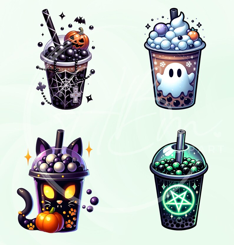 Spooky Halloween Boba Tea Clipart Bundle, Cute Creepy Drinks, Witchy ...