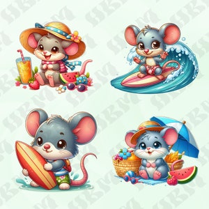 Cute Cartoon Mouse Summer Clipart Bundle, Surf Nursery Decor, Beach ...