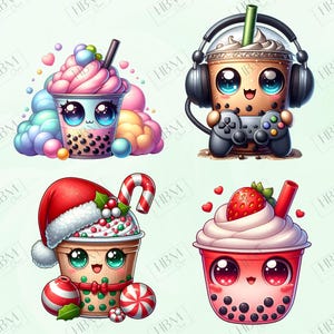 Cute Boba Tea Clipart Bundle, Kawaii Cartoon Bubble Tea, Quirky Rainbow ...