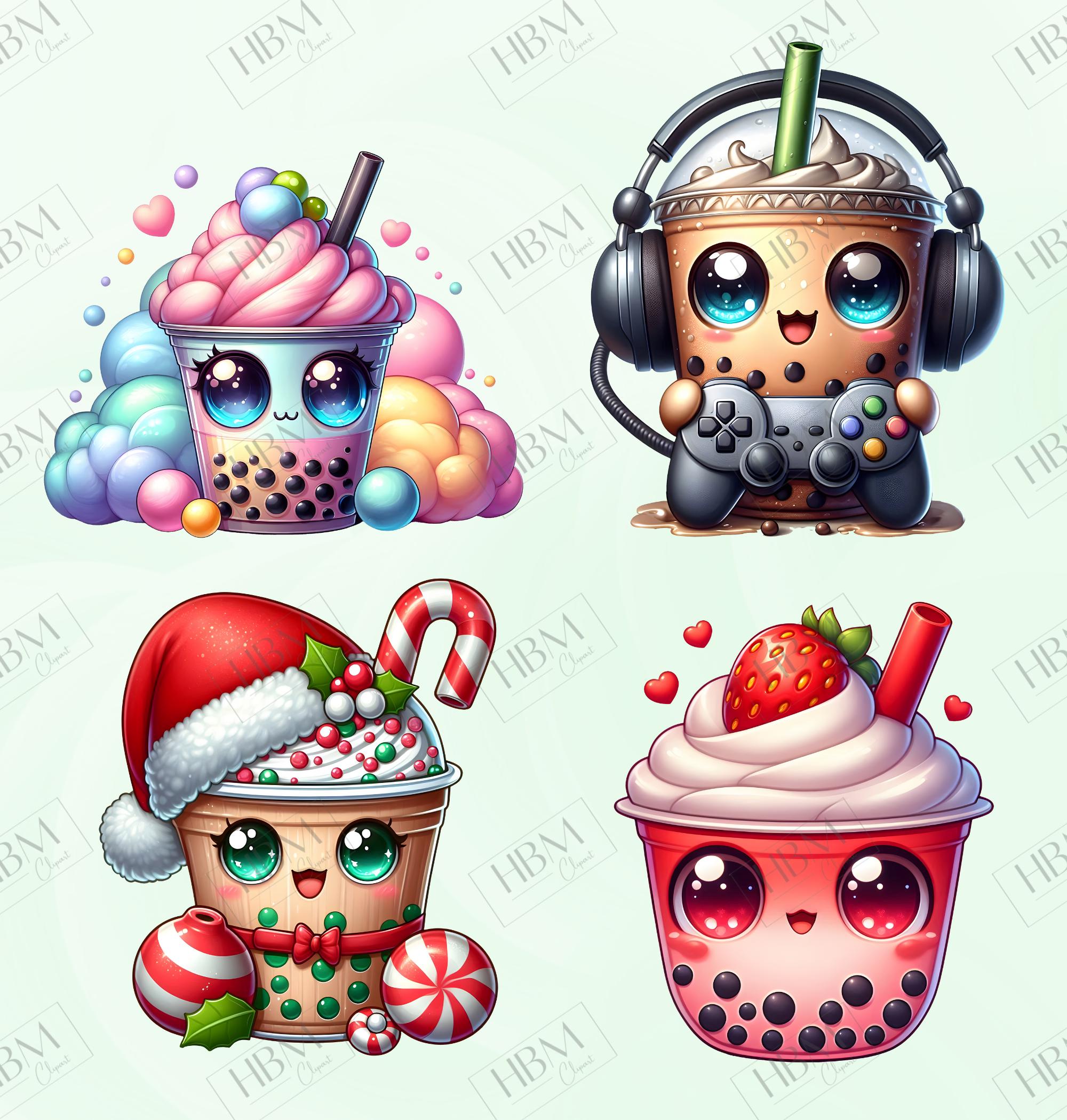 Cute Boba Tea Clipart Bundle, Kawaii Cartoon Bubble Tea, Quirky Rainbow ...