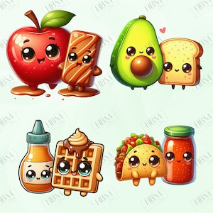 Cute Cartoon Food Pairs Clipart Bundle, Kawaii Fruit Sticker, Adorable ...