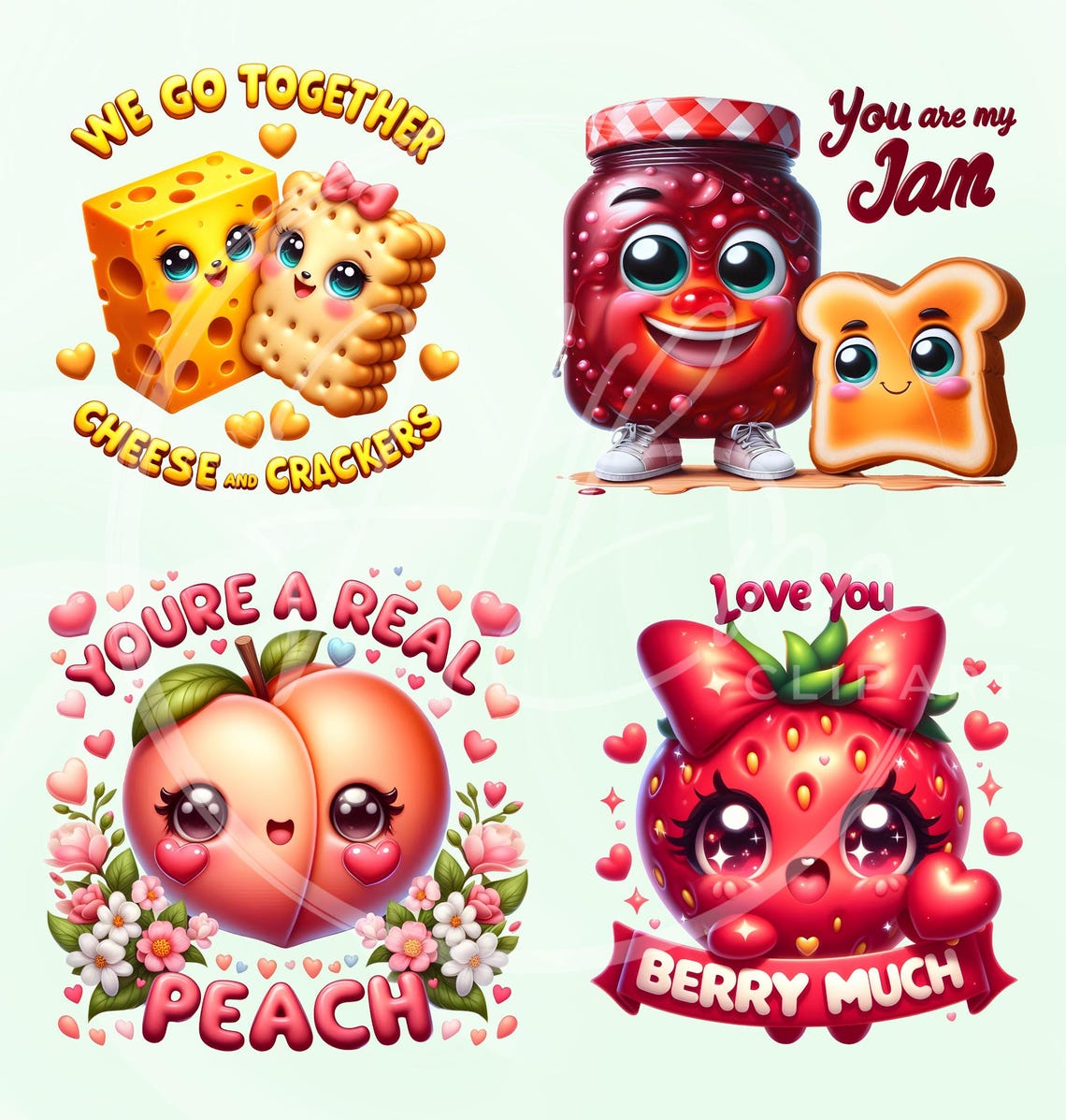 Cute Valentine Food Puns Clipart PNG Bundle, Humorous Food Sticker ...