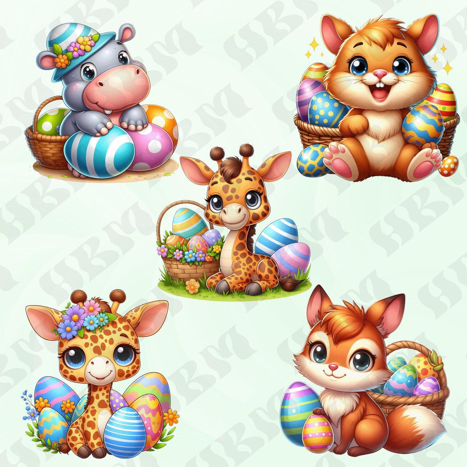 25 Cute Easter Animals Clipart Bundle, Sloth Stickers, Adorable Baby ...