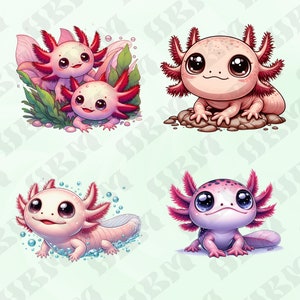 Cute Cartoon Axolotl Clipart Bundle, Salamanda Stickers, Adorable Baby ...