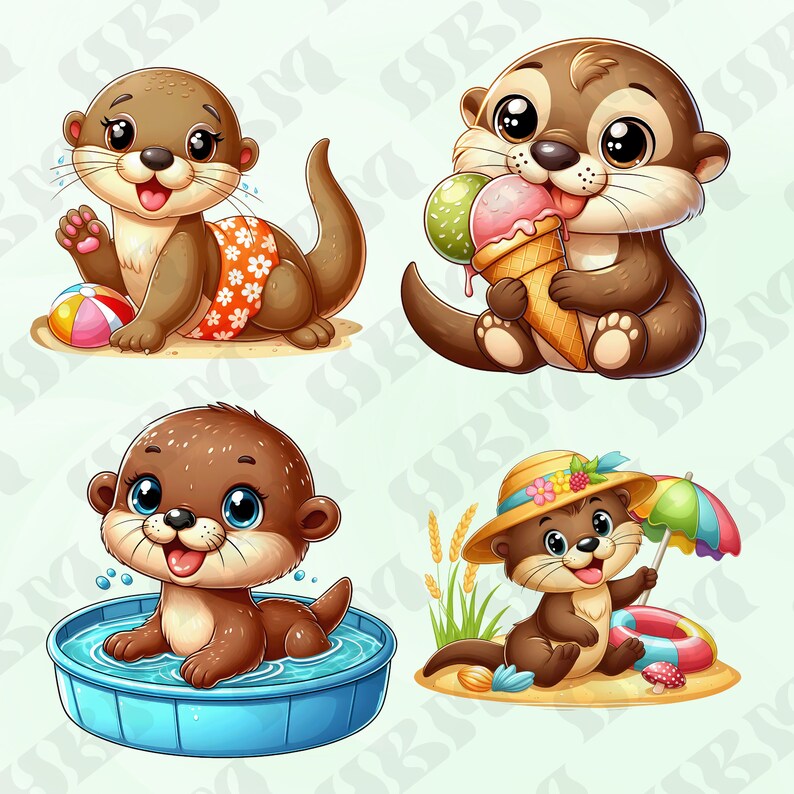 24 Cute Cartoon Otter Summer Clipart Bundle, Surf Nursery Decor, Beach ...