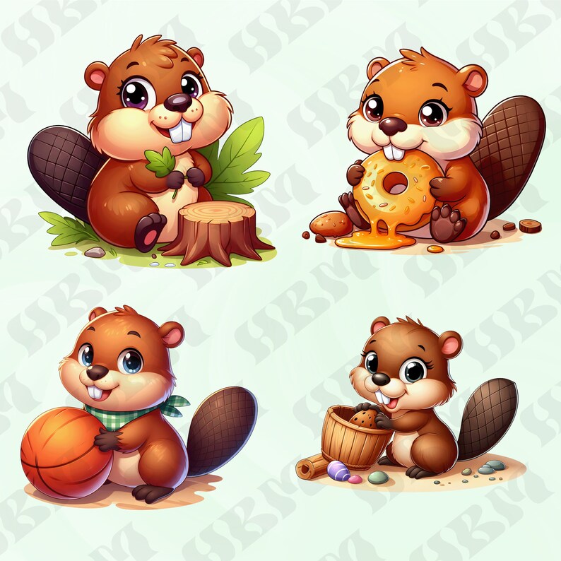 Cute Cartoon Beaver Clipart Bundle, Sweet Woodland Stickers, Adorable ...