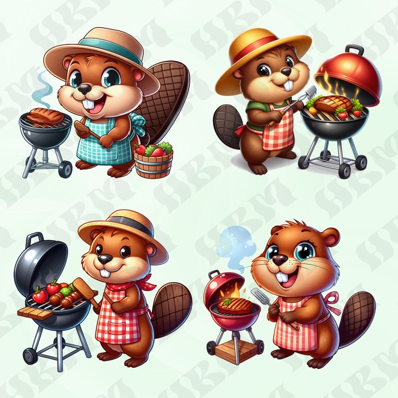 Cute Beaver Grilling Clipart Bundle, Barbecue Nursery Decor, Outdoor ...