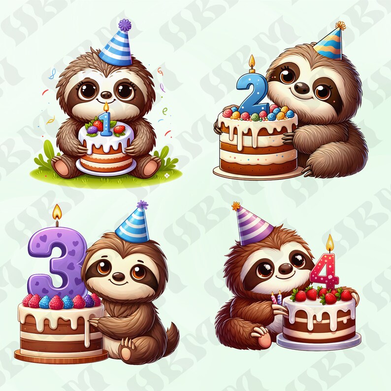 16 Cute Birthday Sloth Clipart Bundle, Cartoon Sticker, Adorable Party ...
