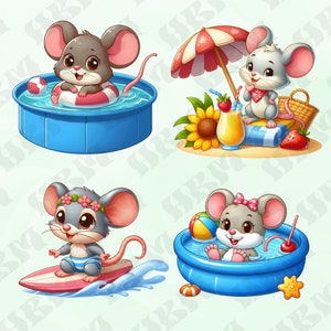 Cute Cartoon Summer Mouse Clipart Bundle, Surf Nursery Decor, Beach ...