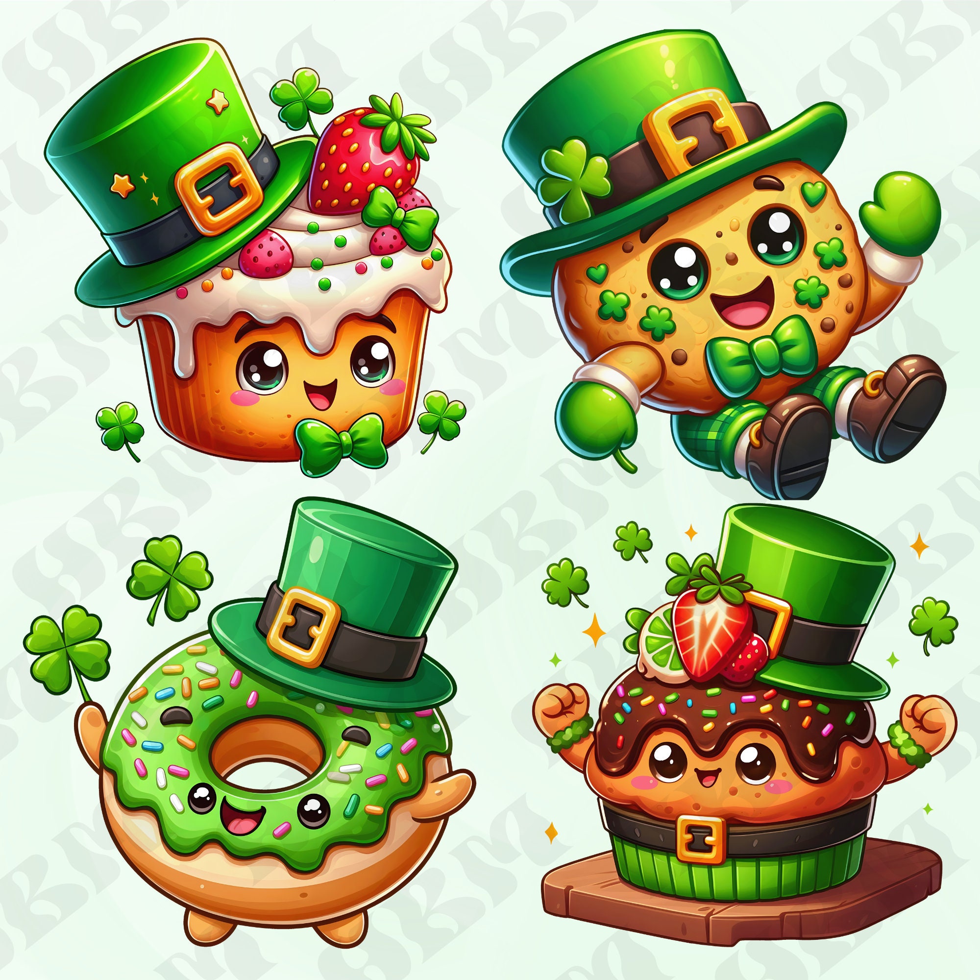 24 Cute St Patrick's Day Cartoon Sweets Clipart Bundle, Adorable Four ...