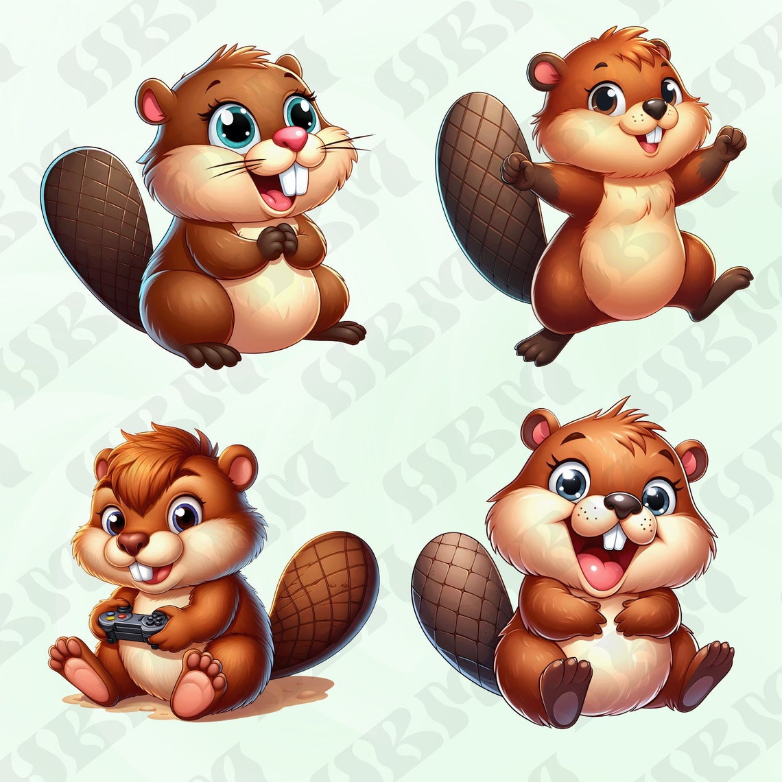 Cute Cartoon Beaver Clipart Bundle, Sweet Woodland Stickers, Adorable ...