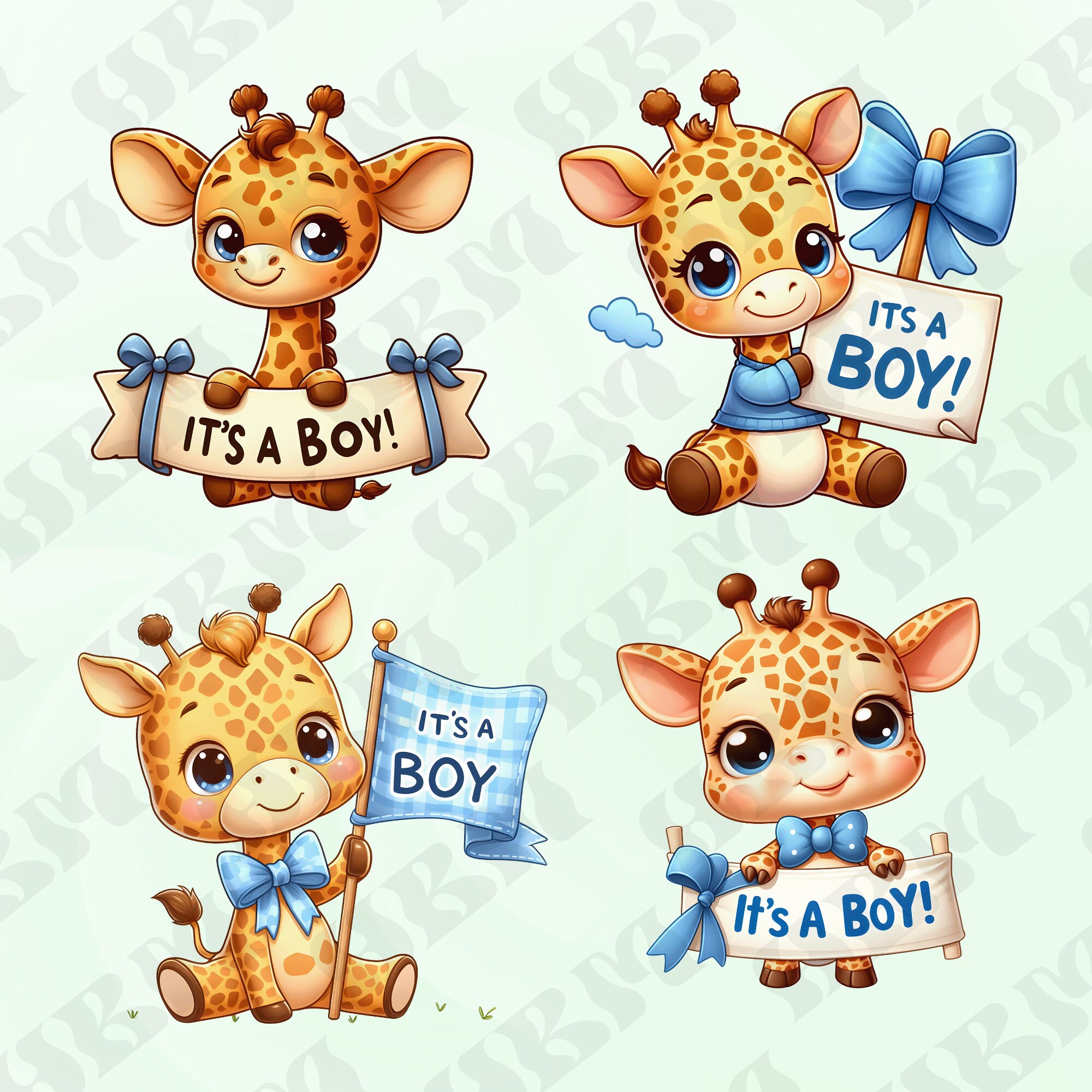 Cute It's a Boy Giraffe Clipart Bundle, Birth Announcement, Blue ...
