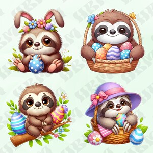 25 Cute Easter Sloth Clipart Bundle, Lazy Stickers, Adorable Baby Wall ...