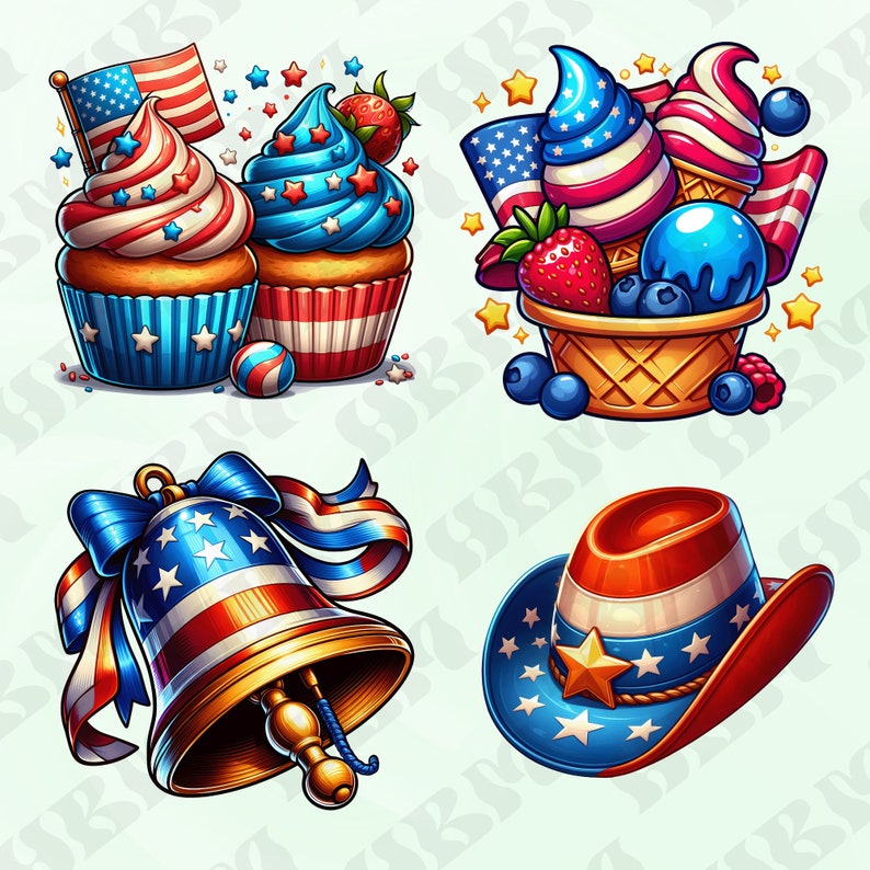 Cartoon 4th of July Clipart Bundle, Patriotic Sticker, Adorable Stars ...