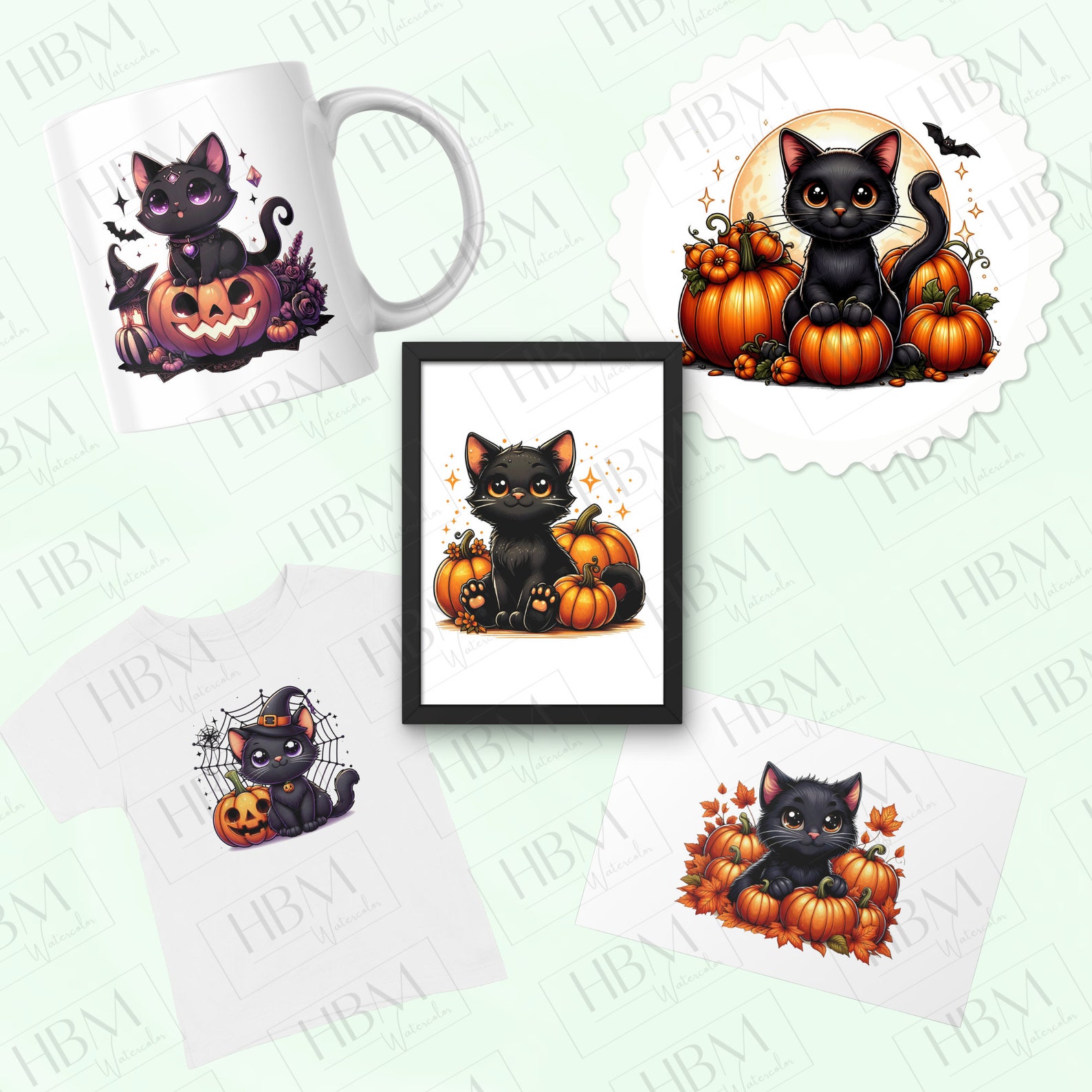 Cute Cartoon Halloween Black Cats Clipart Bundle, Spooky Festive ...