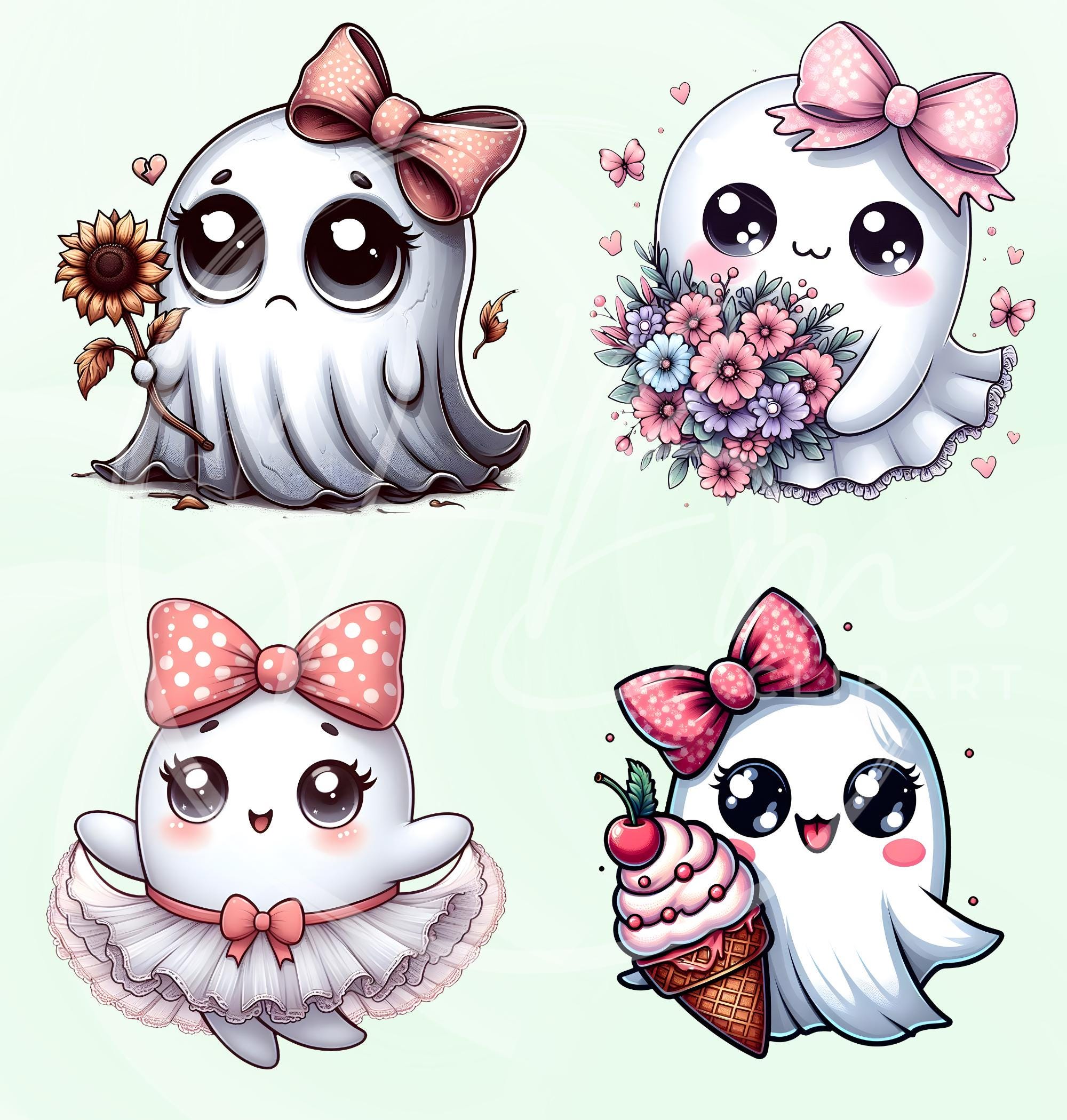 Cute Coquette Ghost Clipart Bundle, Kawaii Halloween Pngs, Cozy Fall ...
